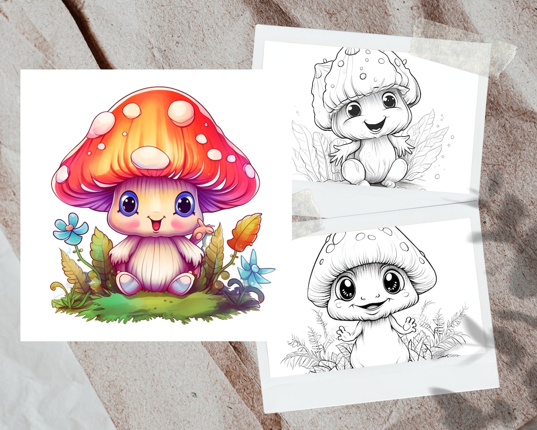 12 Pages Fairy Mushroom Creatures Coloring Book - Adults Kids Coloring ...