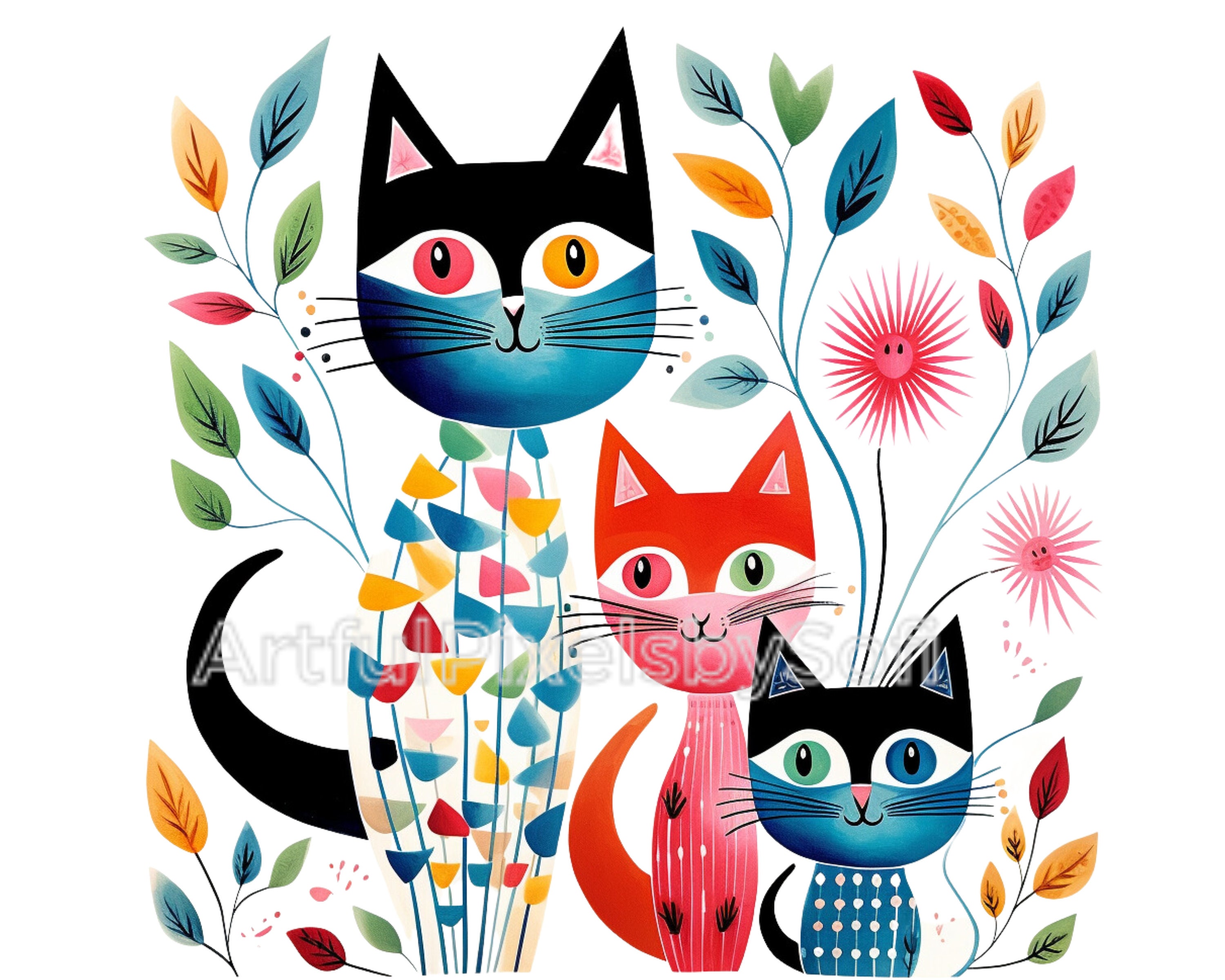 8 Cute Boho Family Cat Clipart, 8 Designs, 406 DPI, Printable,no ...