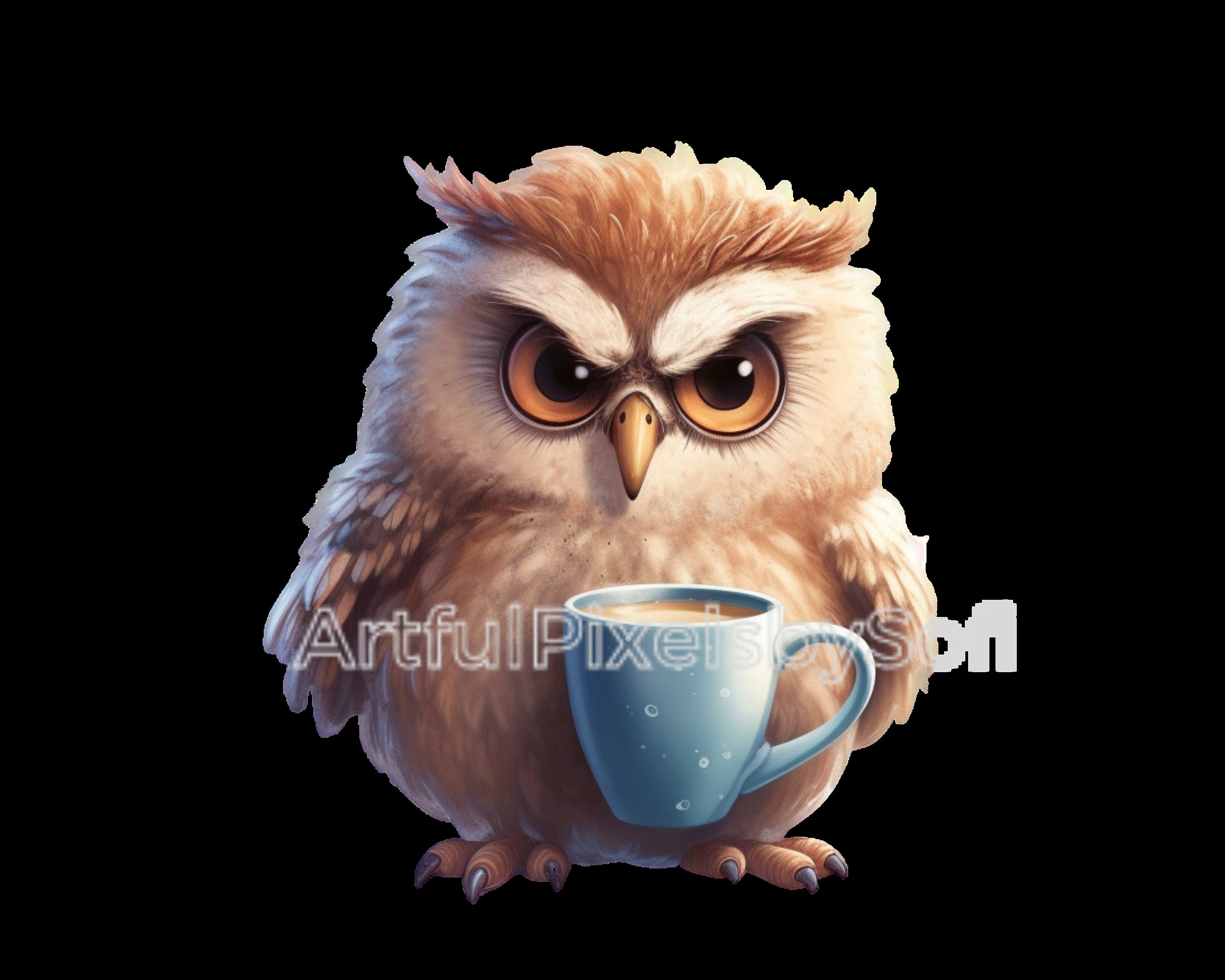 Grumpy Morning Coffee OWL Clipart, 8 Designs, 356 DPI, Owl PNG ...
