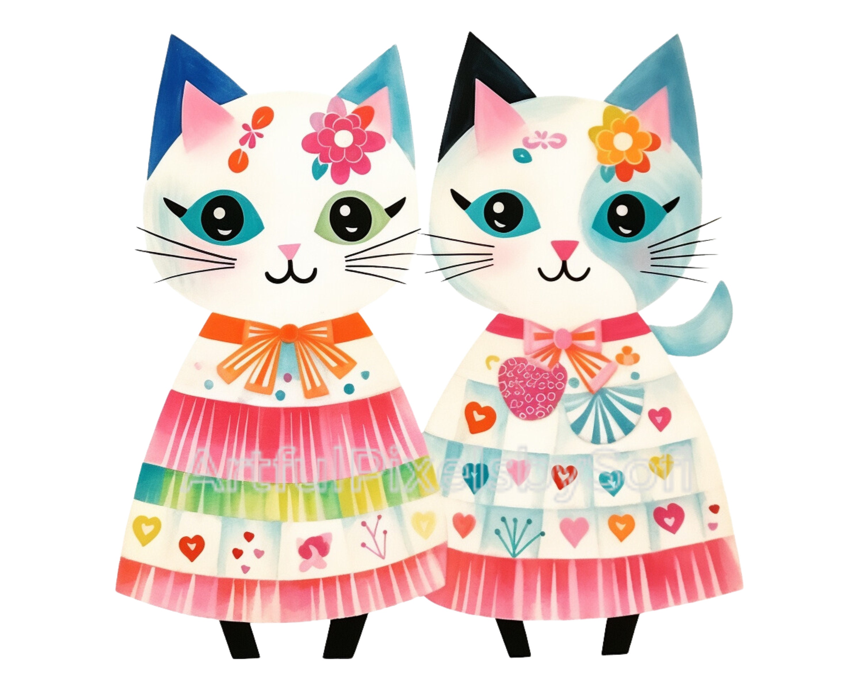 8 Cute Boho Family Cat Clipart, 8 Designs, 406 DPI, Printable,no ...