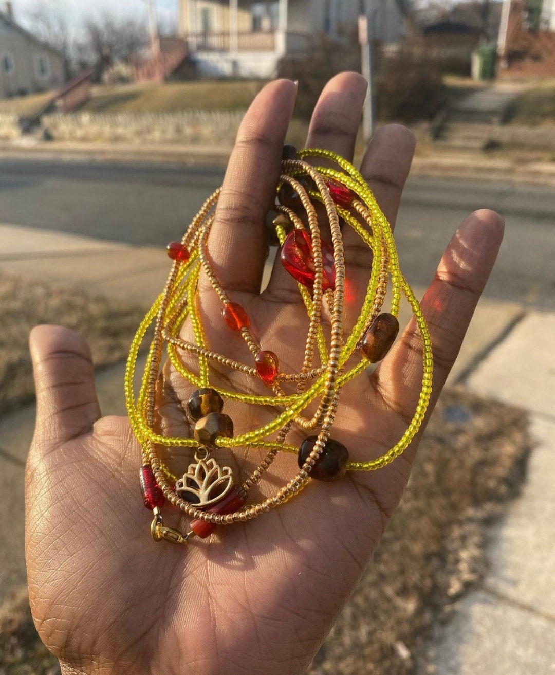 Lotus Flower Tranquilty Waist Bead Plus Size Rose Gold Electric Yellow ...