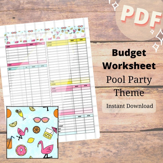Budget Worksheet Pool Party Theme Paycheck Worksheet - Etsy