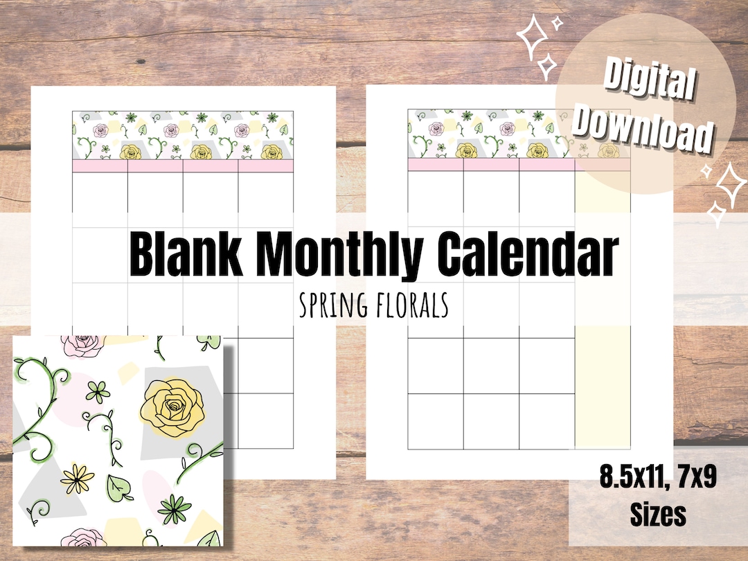 Blank Monthly Calendar | Spring Florals | Budget Planner | Expense ...