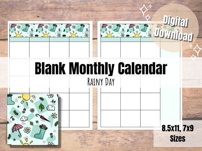Blank Monthly Calendar | Rainy Day | Budget Planner | Expense Tracker ...