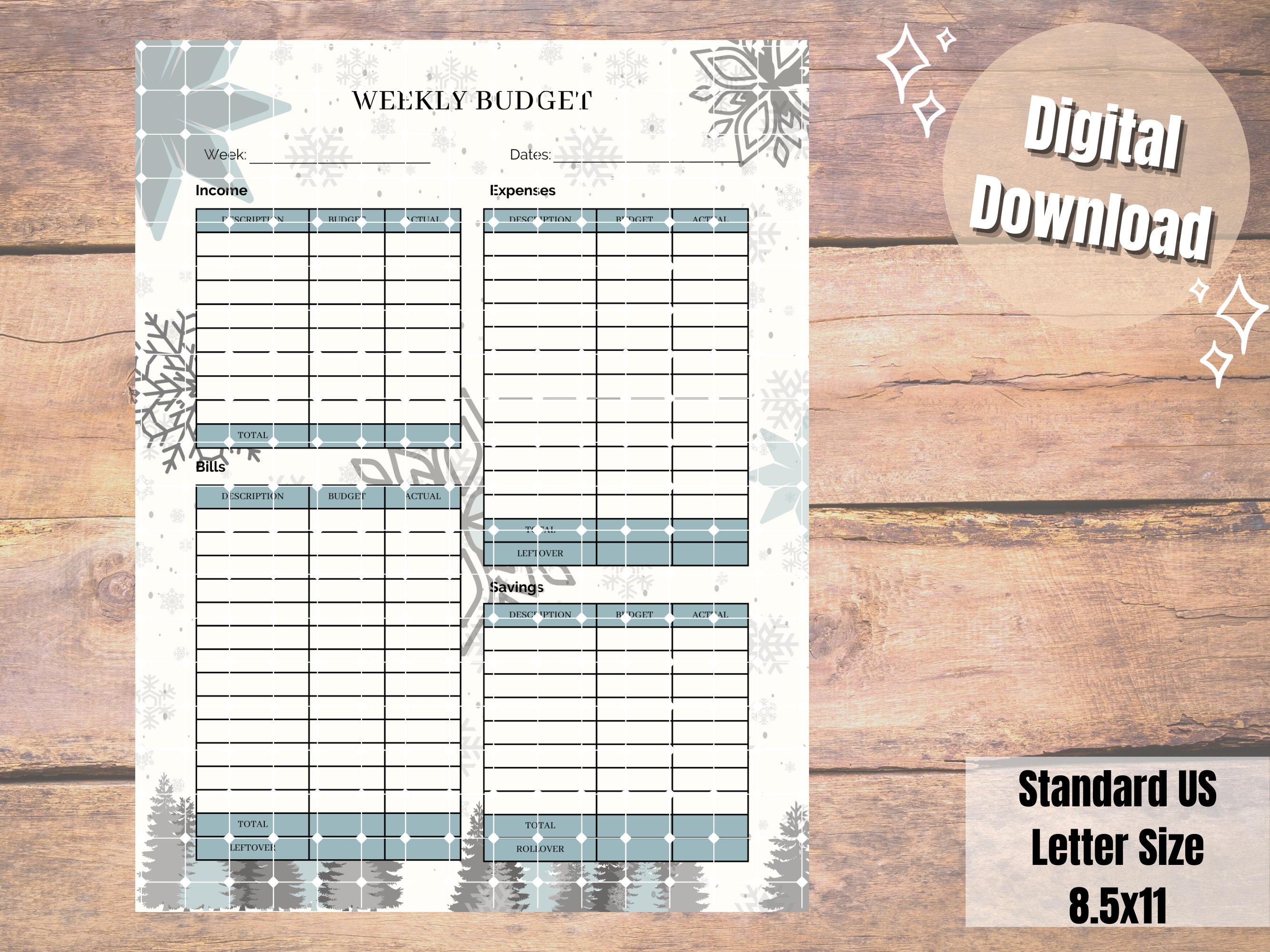 Budget Worksheet | Winter Trees | Paycheck Worksheet | Budget Planner ...