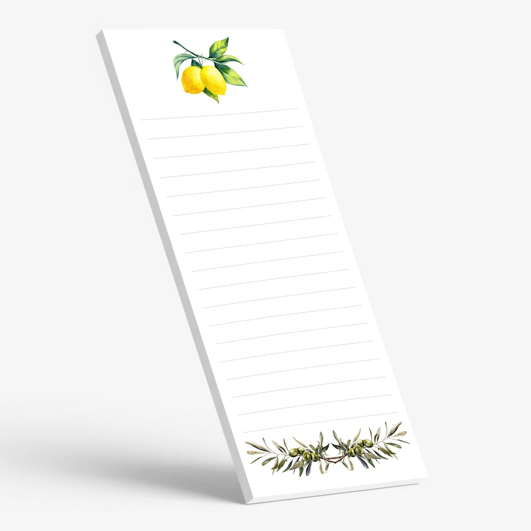 Lemon & Olive Branch To-do List Notepad, Slim Vertical Grocery List Pad ...