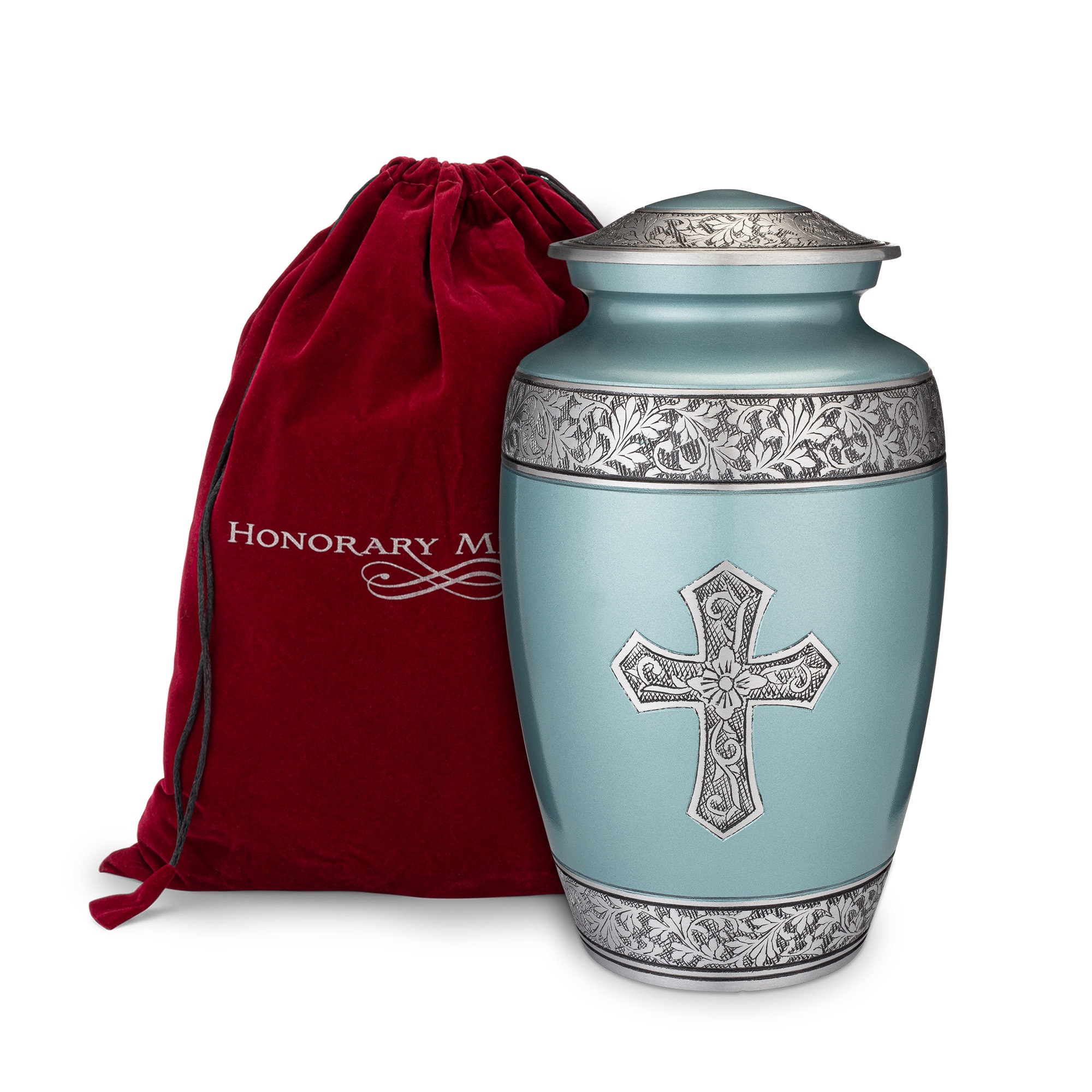 Blue Cross Urn for Human Ashes With Velvet Bag - Cremation Urn for ...