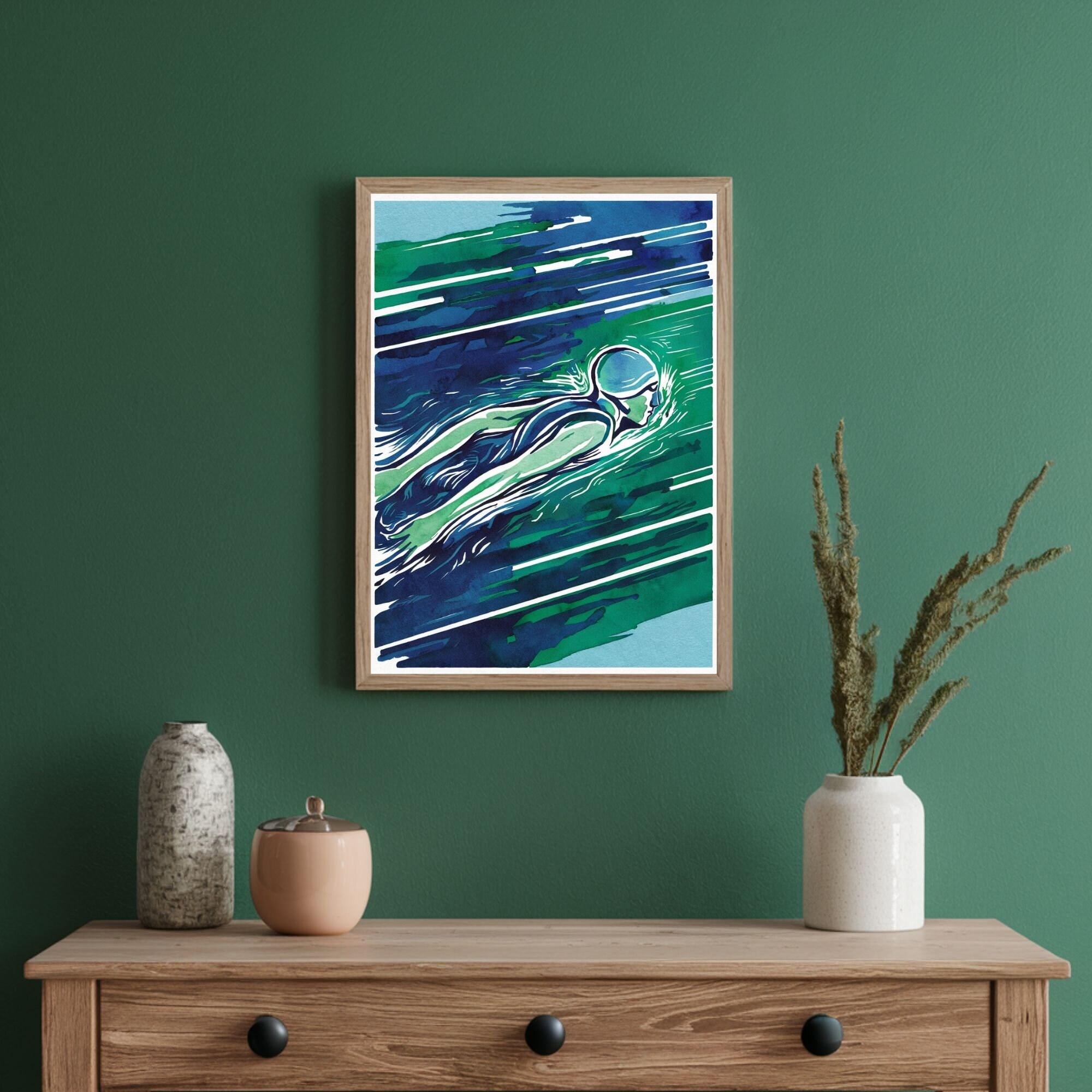 Swimmer Print Art, Swimming in the Pool, Pool Art, Digital Download ...