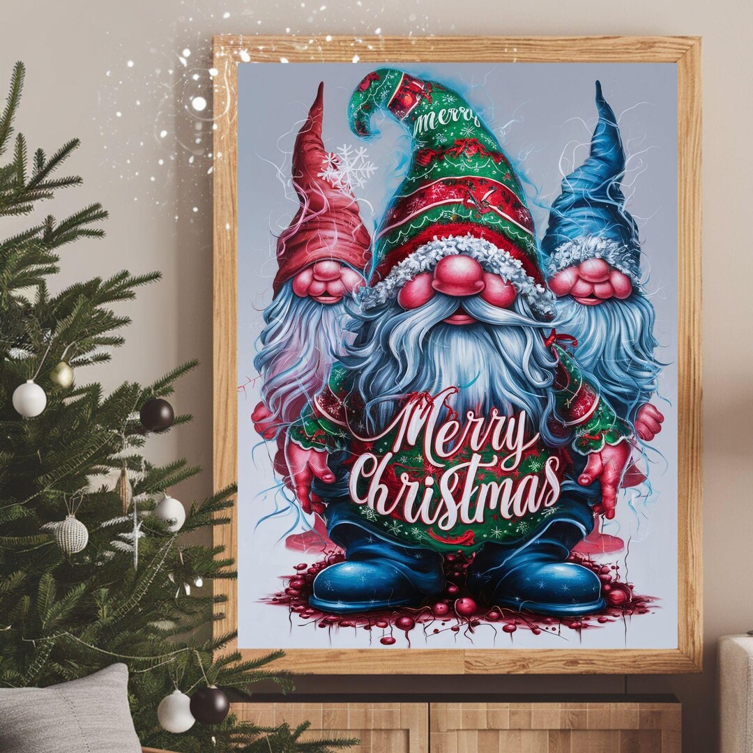 Merry Christmas Gnome Wall Art Whimsical Holiday Decor, Magical Winter ...