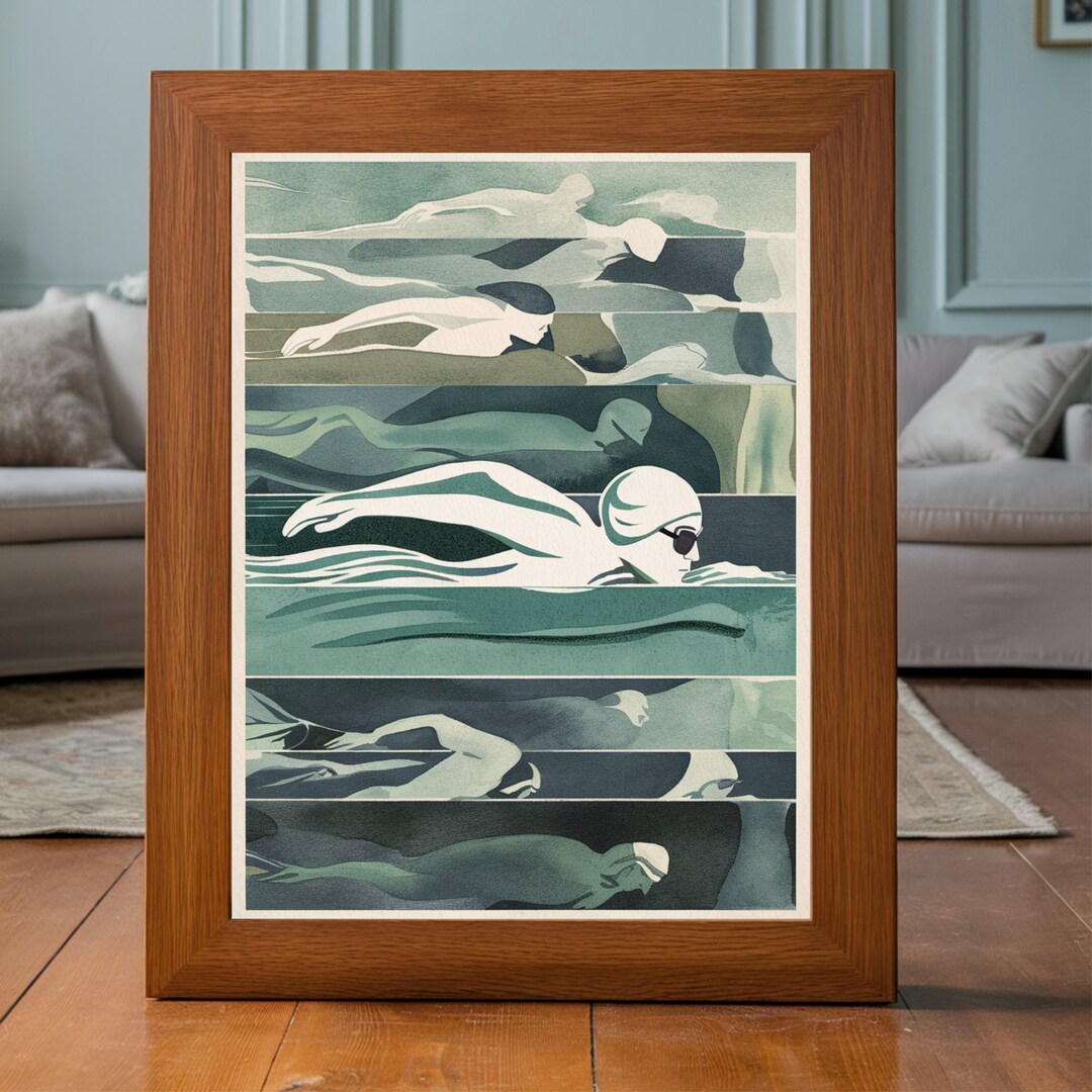 Swimmers Print Art, People Swimming in the Pool, Pool Art, Digital ...