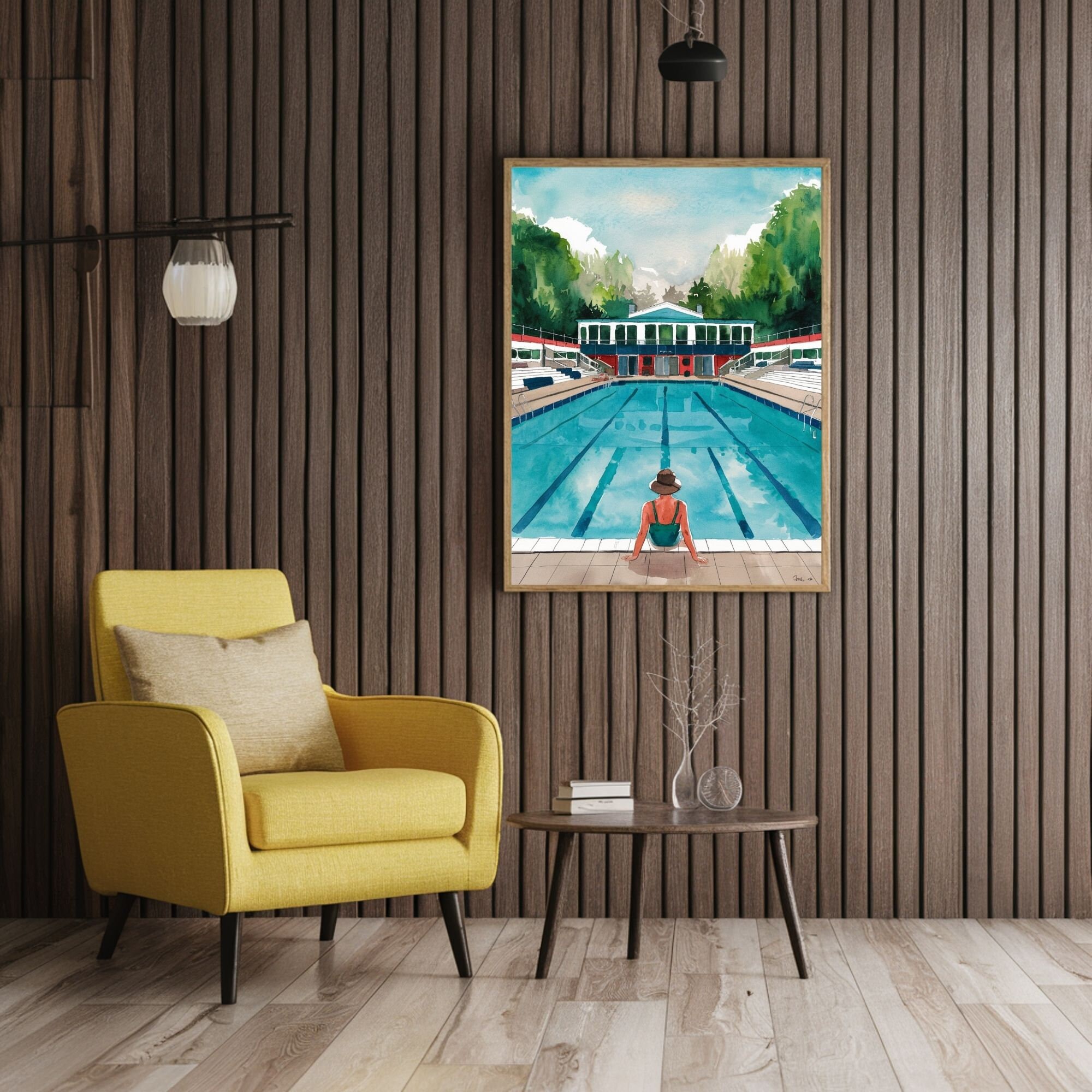 Girl in the Pool Print, Summer Wall Art, Retro Pool Art, Digital ...