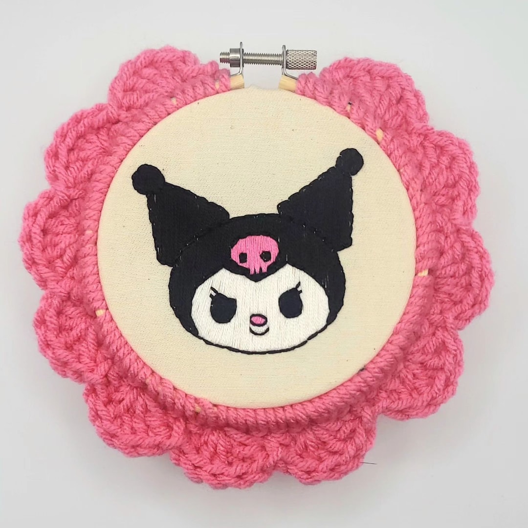 Kuromi Embroidery Hoop Art With Crocheted Border - Etsy