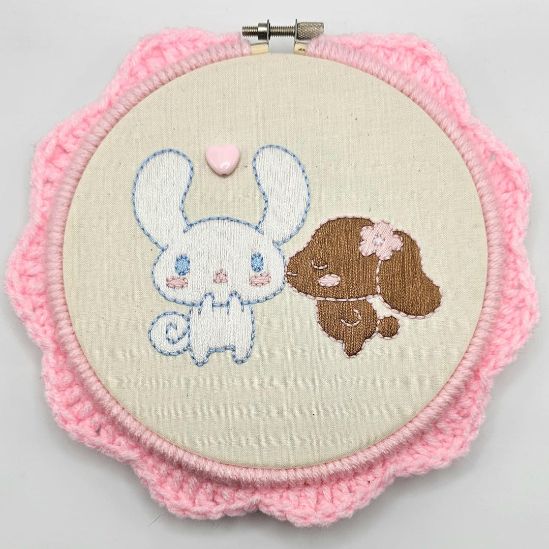 Cinnamoroll and Mocha Embroidery Hoop Art With Crochet Border - Etsy