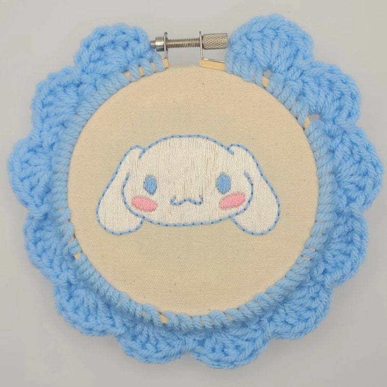 Cinnamoroll Embroidery Hoop Art With Crocheted Border - Etsy
