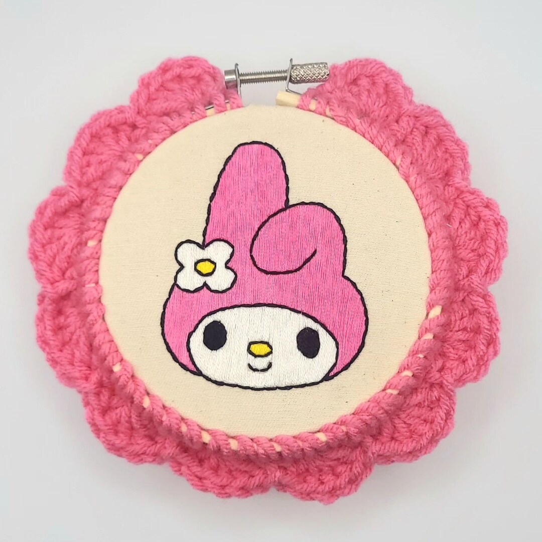 My Melody Embroidery Hoop Art With Crocheted Border - Etsy