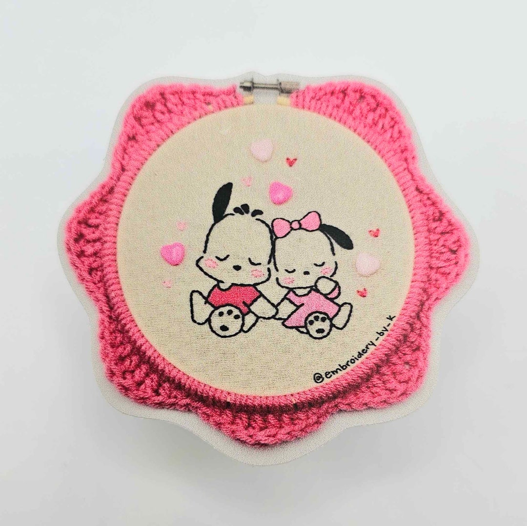 Vinyl Sticker Pochacco and Pochamii Embroidery 3 Inches - Etsy