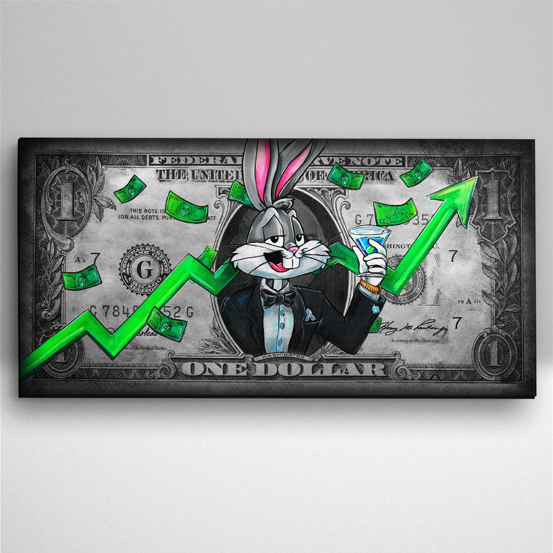 Bugs Bunny Cheers Baby Banknote Pop Art in Dark Gray Successful Canvas ...