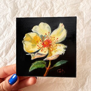 Miniature Flower Painting, Yellow Wild Rose, 4x4 Rosehip Gallery Wall ...