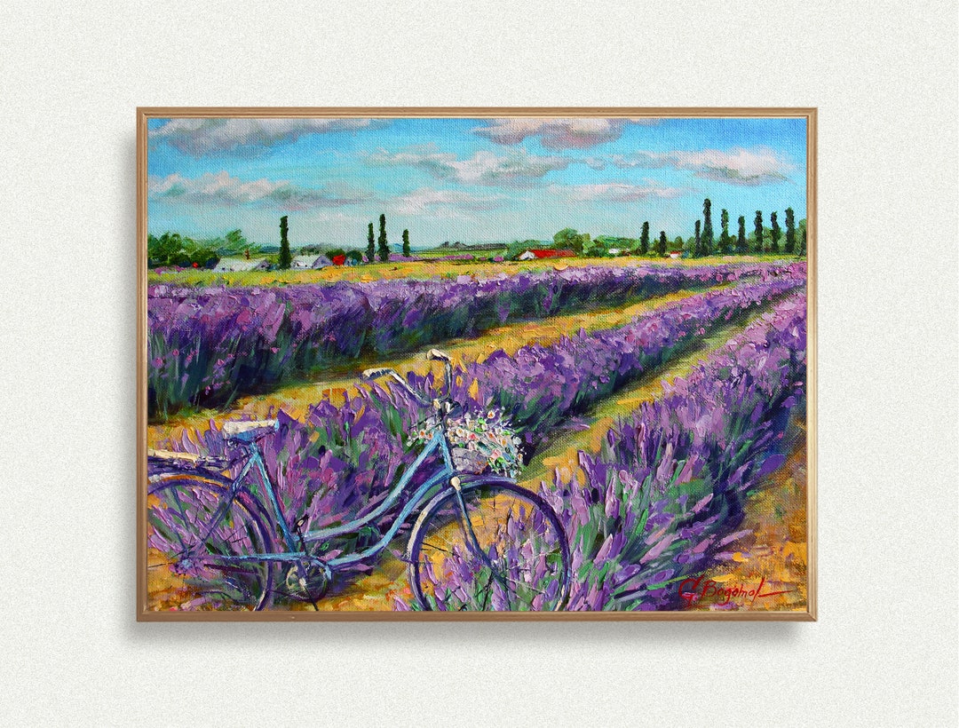 LAVENDER FIELD Art Print Bike Flowers Wall Art France Poster French ...