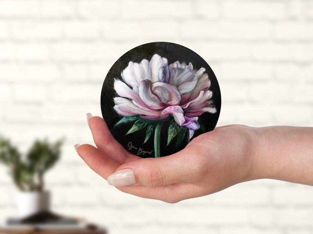 PEONY Round Painting Miniature Wall Art Floral Artwork Gallery Wall Art ...