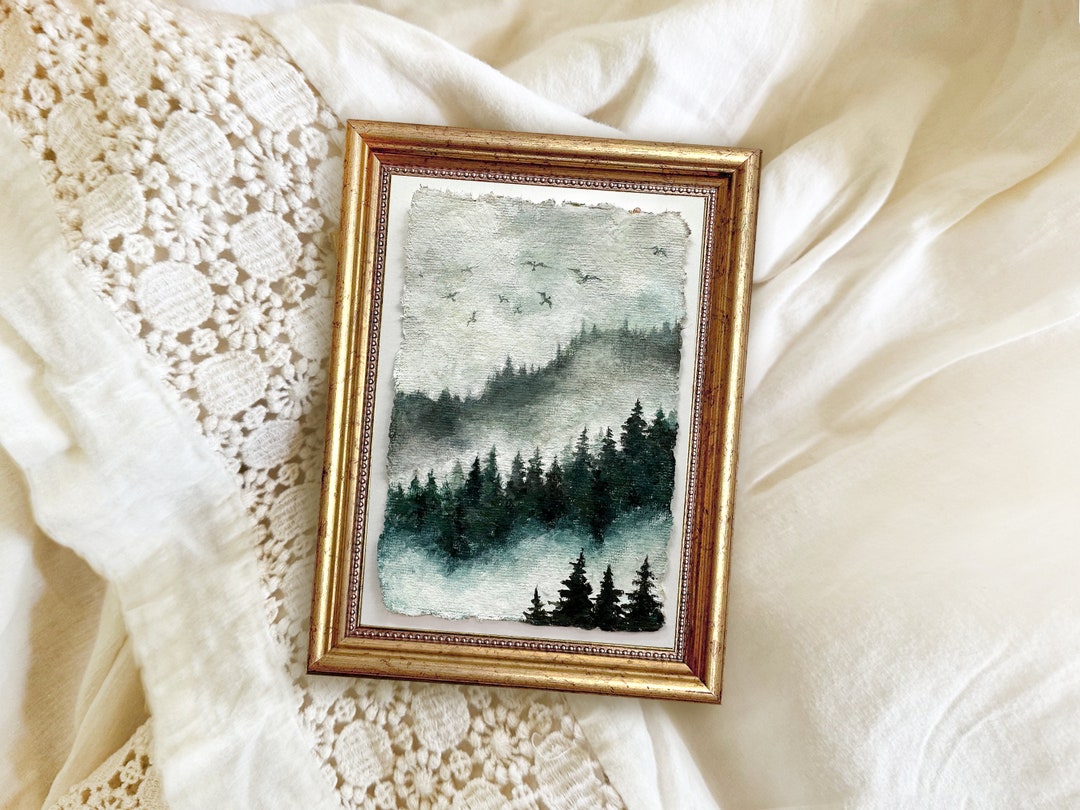 MIST Painting Forest Landscape Pine Tree Wall Art Fog Woods - Etsy