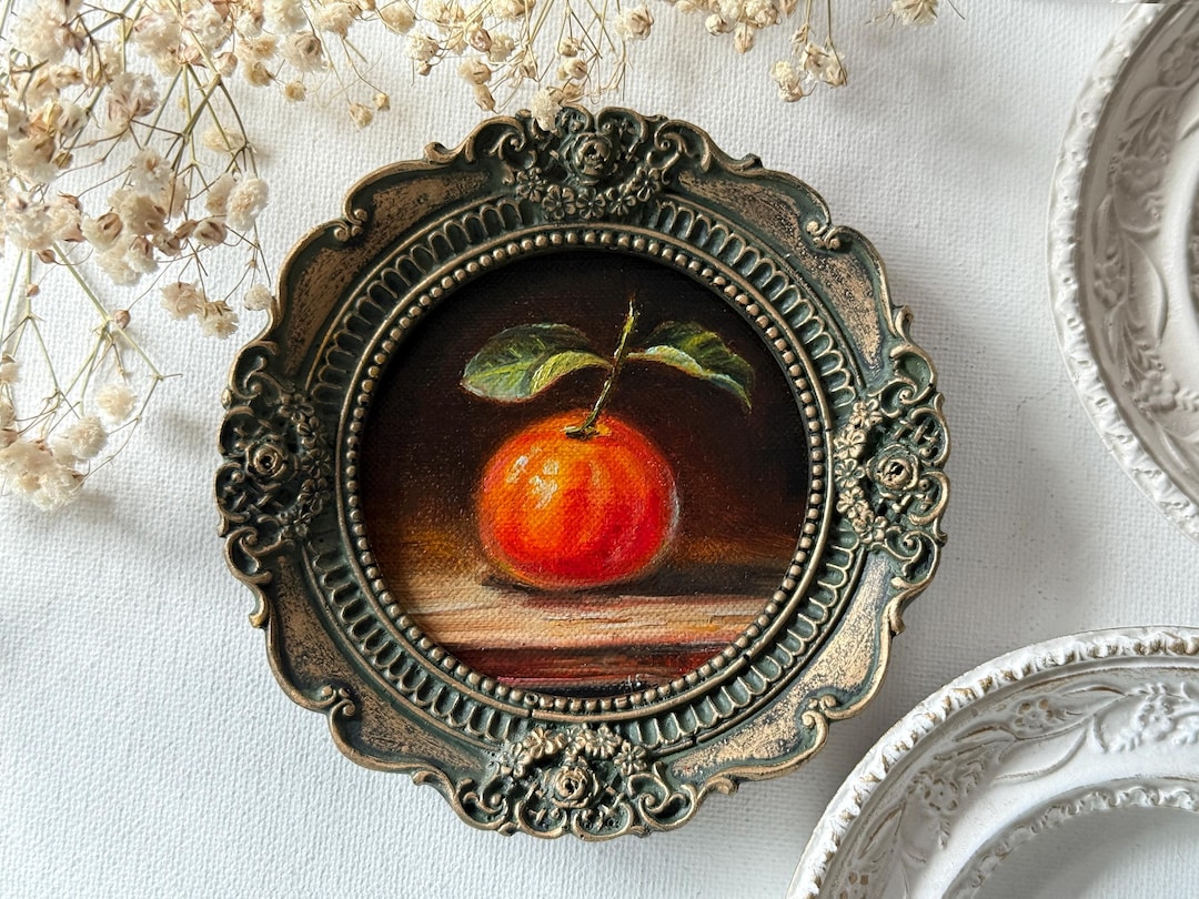 Tiny Painting Clementine in Vintage Style Gold Frame Small Food Art ...