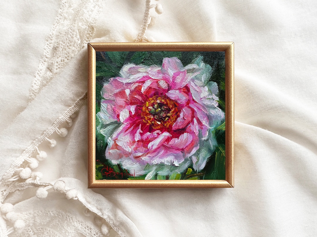 PINK PEONY Original Oil Painting Gallery Wall Art Floral Miniature 4 X ...