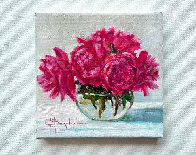 PEONIES Oil Painting - Original Floral Art - Small Impressionist ...