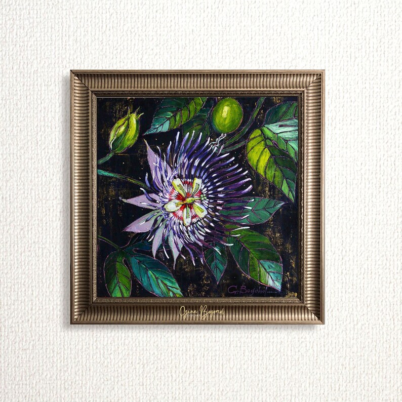 PASSION FRUIT FLOWER Original Oil Painting Passiflora Wall Art Purple ...