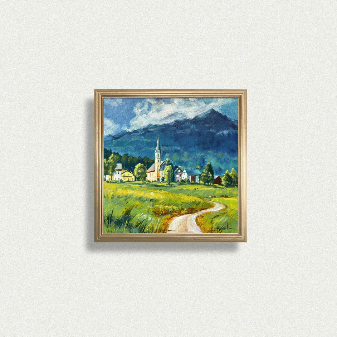 Alpine Village Oil Painting Fine Art Print Unframed Alps - Etsy