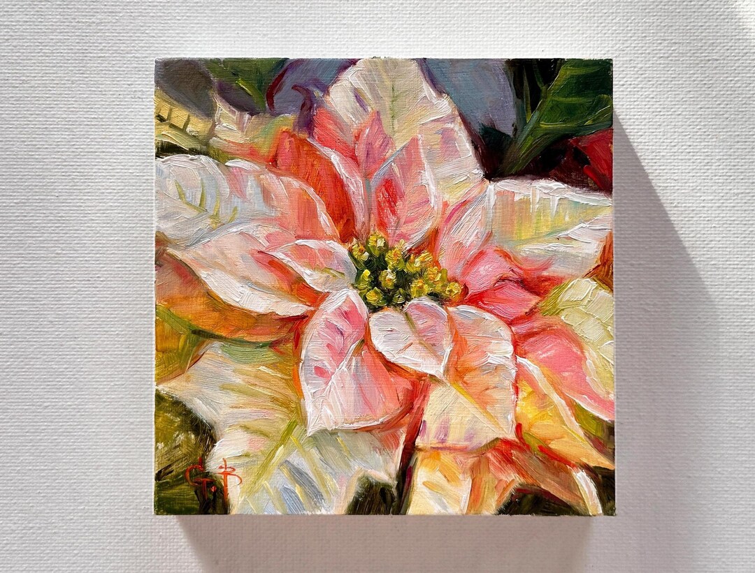 POINSETTIA Oil Painting Original Holiday Art 'winter Rose' Small ...