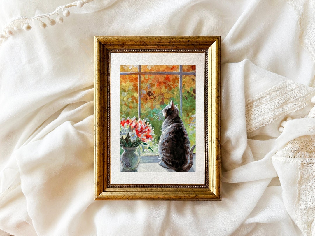 October Cat Fine Art Print From Original Gouache Painting Fall Art ...
