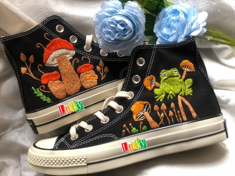 Embroidery Converse Frog and Mushroom Embroidery Wedding - Etsy