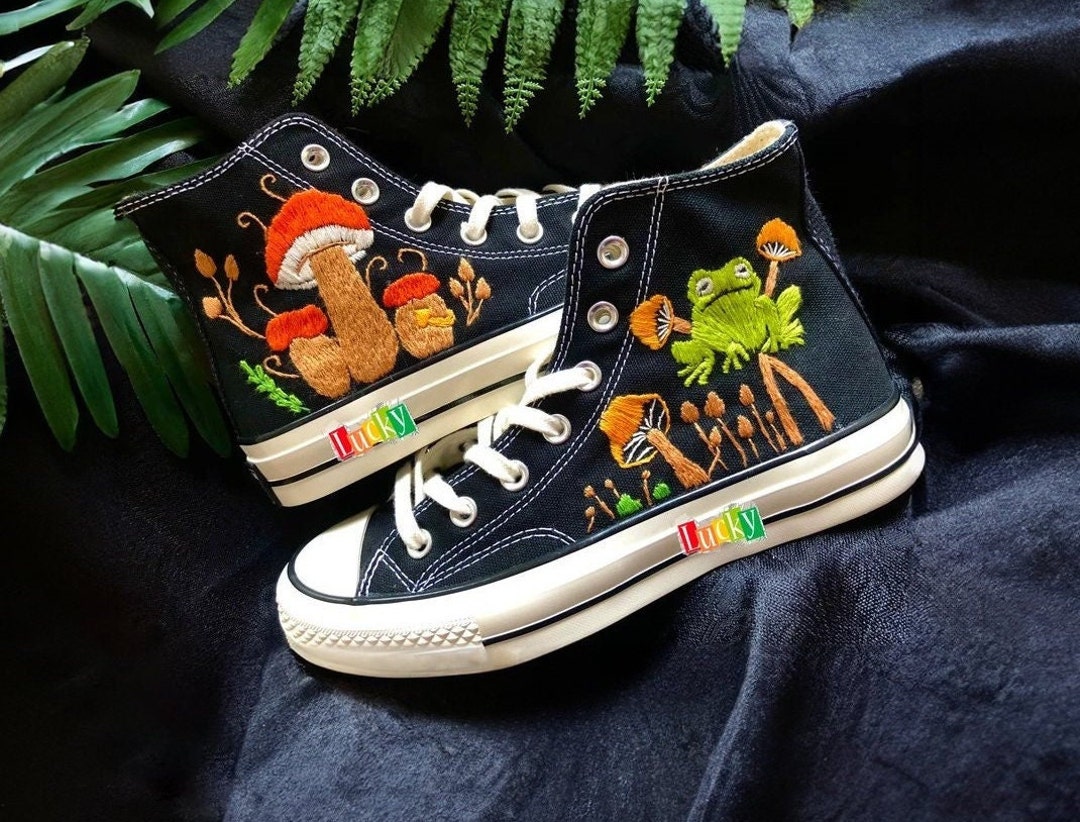Embroidery Converse/ Frog, Flower, and Mushroom Embroidered Sneakers ...