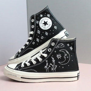 Custom Embroidered the Moon Converse/ the Moon and the Sun Embroidered ...