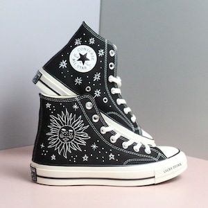 Custom Embroidered the Moon Converse/ the Moon and the Sun Embroidered ...