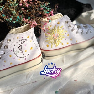 Embroidered Converse/the Moon and the Sun Embroidered Sneakers ...