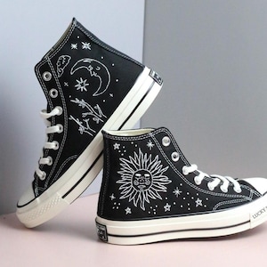 Custom Embroidered the Moon Converse/ the Moon and the Sun Embroidered ...