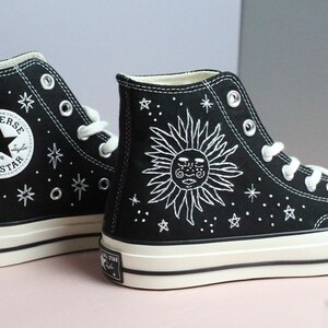 Custom Embroidered the Moon Converse/ the Moon and the Sun Embroidered ...