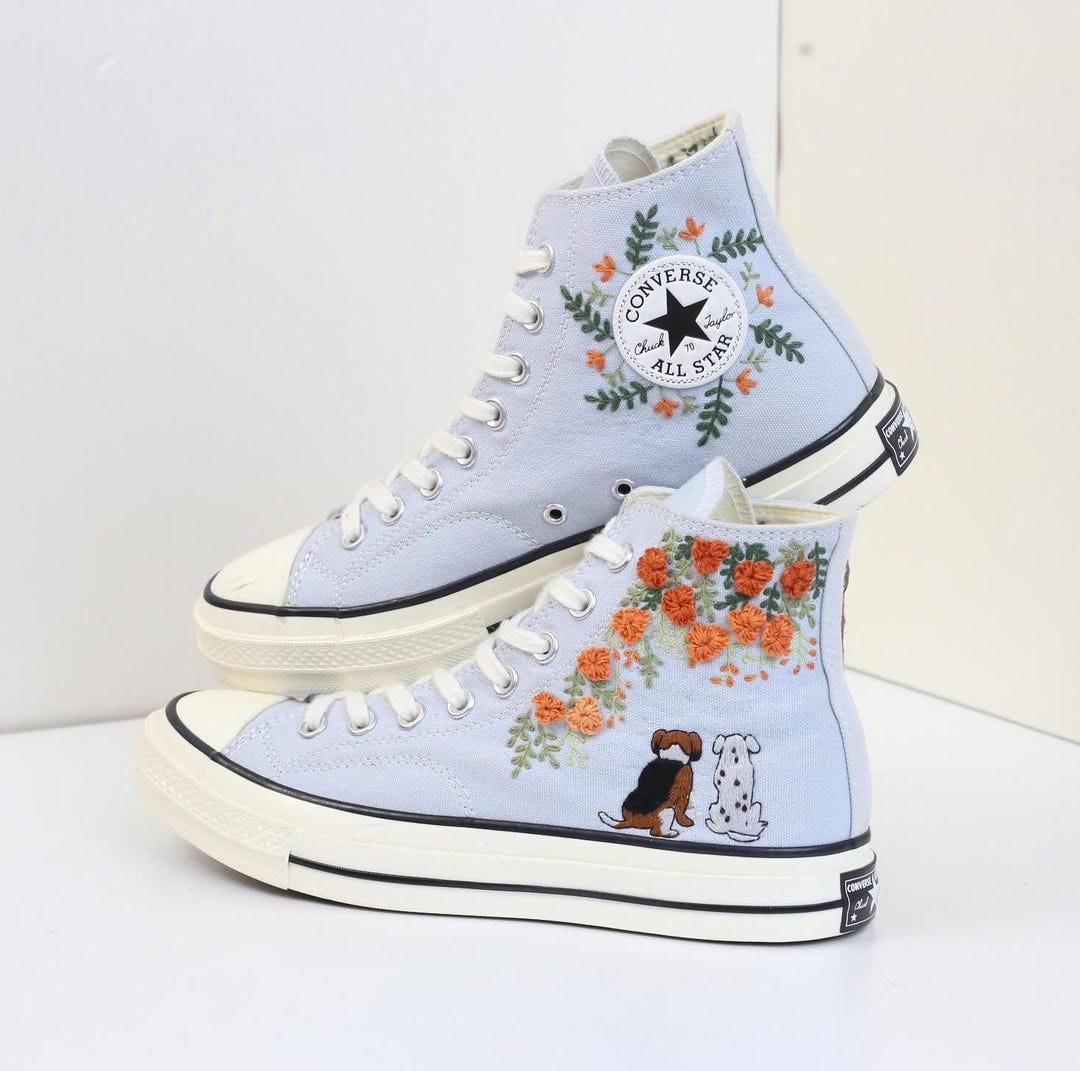 Custom Embroidered Dog on Shoes, Converse Light Blue Pet Embroidered ...
