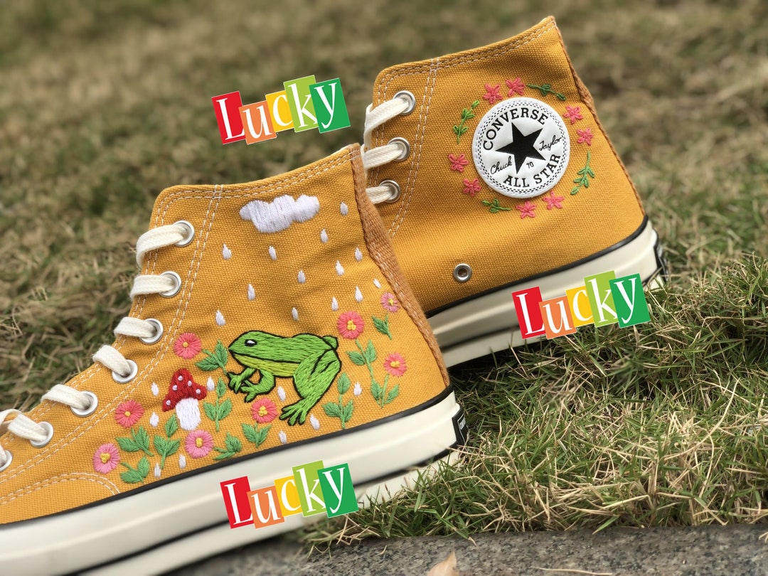Embroidered Converse/ Frog, Flower, and Mushroom Embroidered Sneakers ...