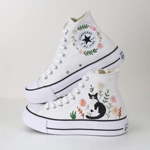 Custom Cat Embroidered Converse Platform Sneakers, Pet Portrait Shoes ...