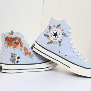Custom Embroidered Dog on Shoes, Converse Light Blue Pet Embroidered ...