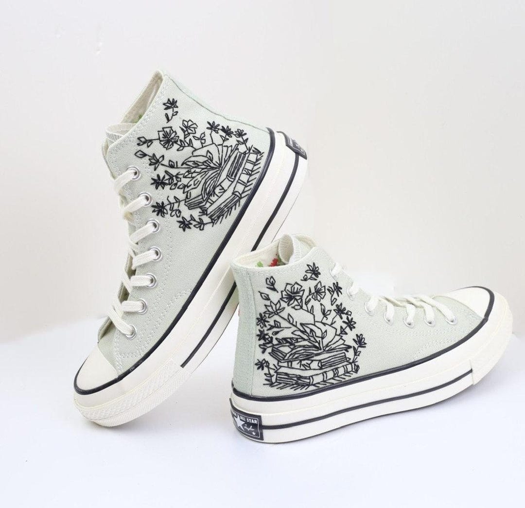 Embroidered Converse High Top Shoes: Books & Flowers, Graduation Gift ...