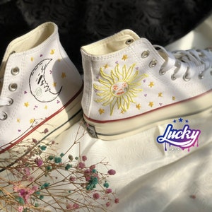 Embroidered Converse/the Moon and the Sun Embroidered Sneakers ...
