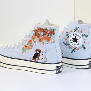 Custom Embroidered Dog on Shoes, Converse Light Blue Pet Embroidered ...