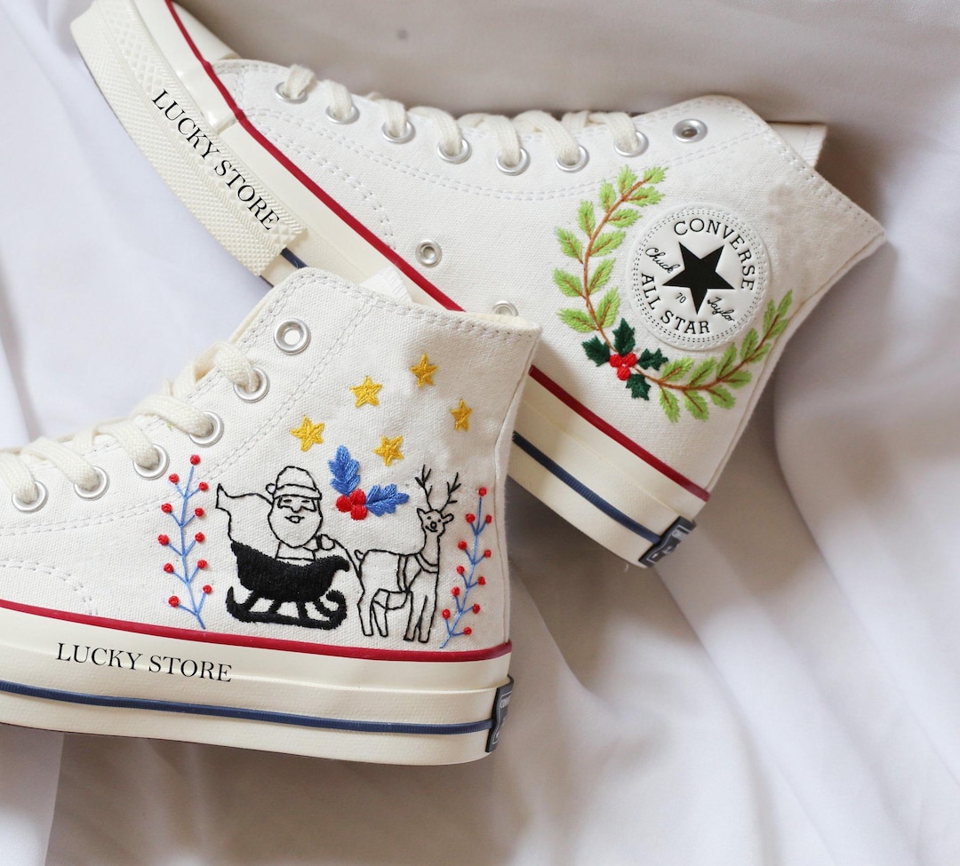 Custom Christmas Converse, Embroidery Shoes Christmas, Santa Clause ...