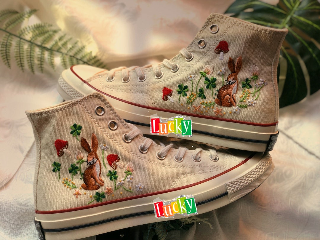 Embroidery Converse/ Mushroom and Rabbit Embroidered Sneakers/ Converse ...
