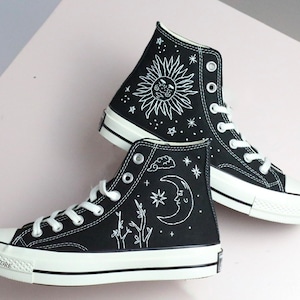 Custom Embroidered the Moon Converse/ the Moon and the Sun Embroidered ...