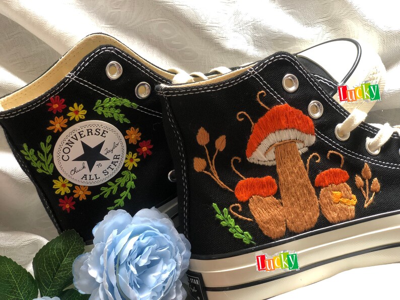 Embroidery Converse Frog and Mushroom Embroidery Wedding - Etsy